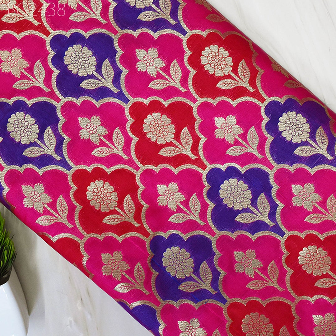 Magenta Brocade Fabric by the Yard Wedding Dress Jackets Indian Blended ...