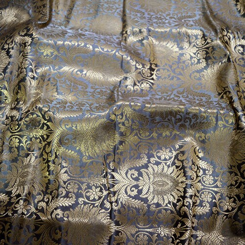 Indian Brocade Fabric Grey Brocade Fabric by the Yard Wedding - Etsy India