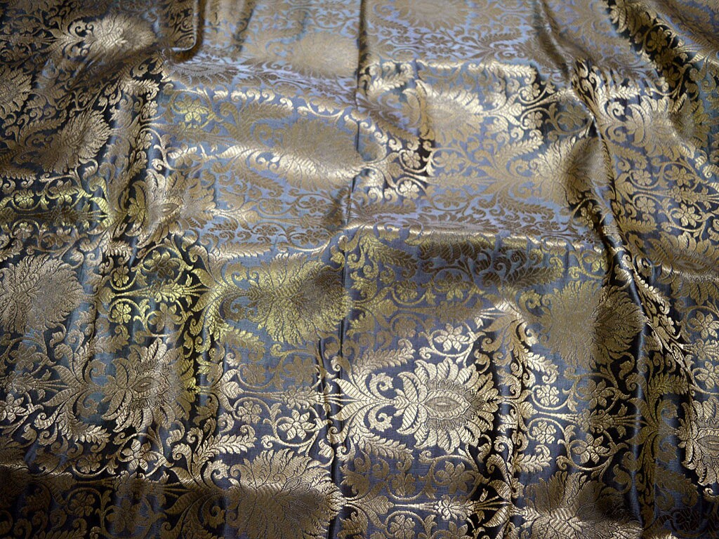 Indian Brocade Fabric Grey Brocade Fabric by the Yard Wedding - Etsy India