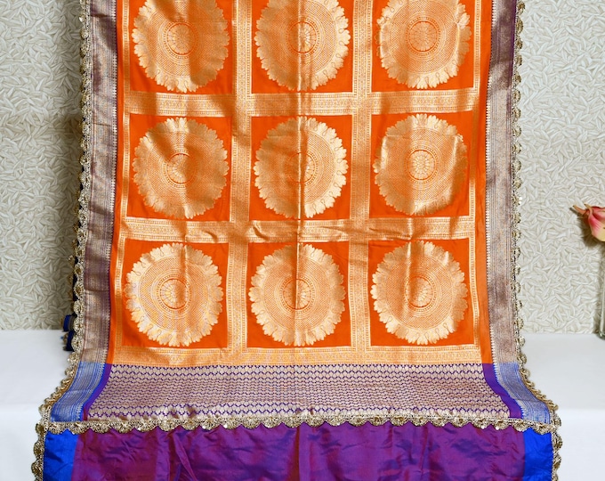 Orange Banarasi Dupatta With Sequin Work , Women Long Brocade Dupatta ...