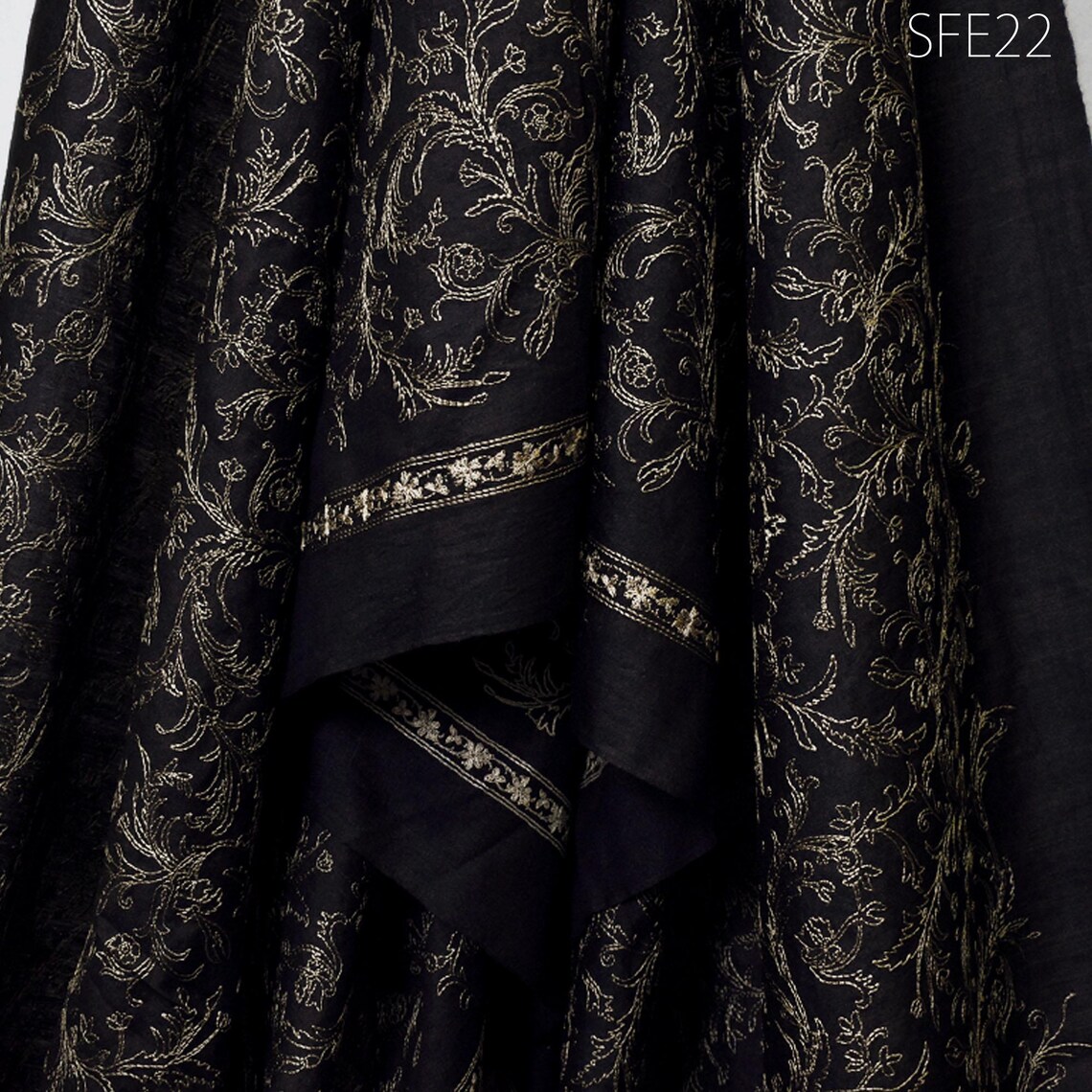 Pure Tussar Silk Embroidered Fabric by the Yard Indian Embroidery Raw ...
