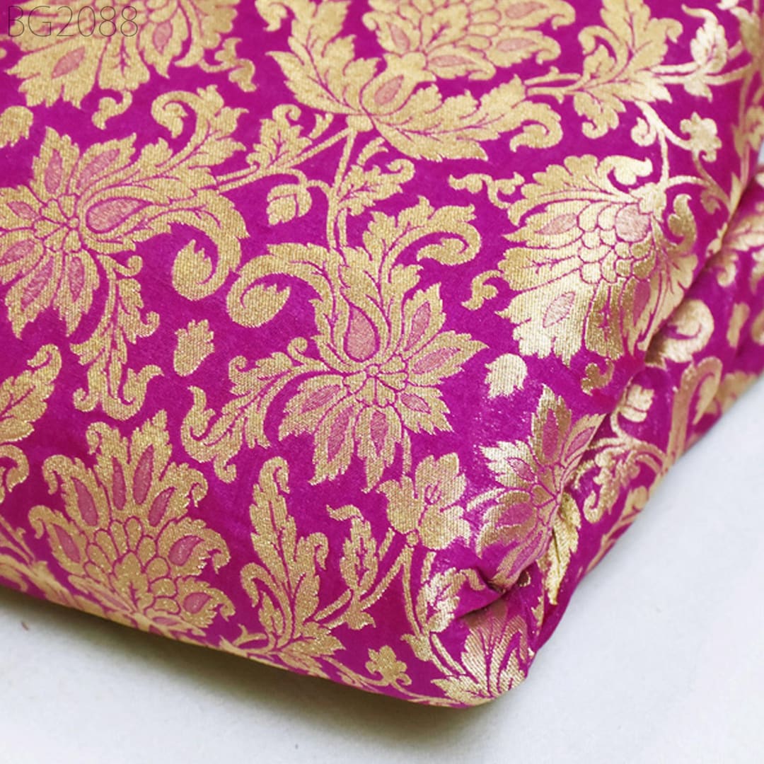 Dark Magenta Indian Brocade Fabric by the Yard Banarasi Lehenga Wedding ...