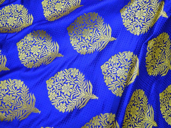 Royal Blue Brocade Fabric Banarasi Brocade Fabric By The Yard Etsy