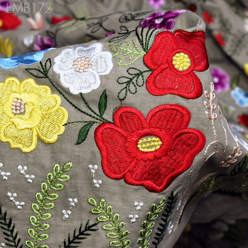 Embroidered Cotton Fabric - Etsy