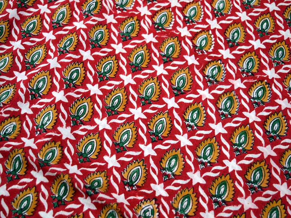 Red Indian Hand Block Print Soft Cotton Fabric Sold by Yard - Etsy
