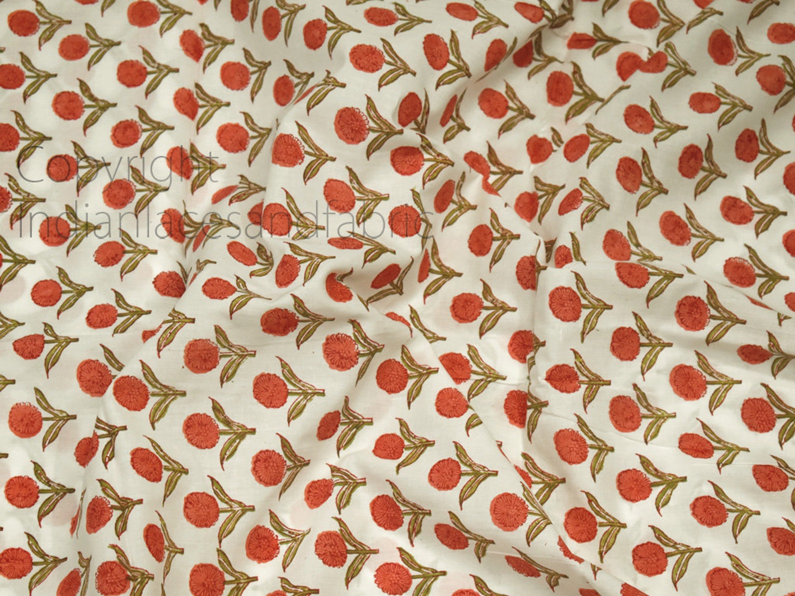 Red Indian Block Printed Soft Cotton Fabric by the Yard Women - Etsy India