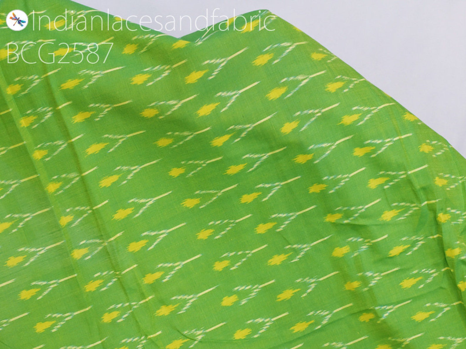 Green Ikat Cotton Fabric by Yard Indian Homespun Handwoven - Etsy