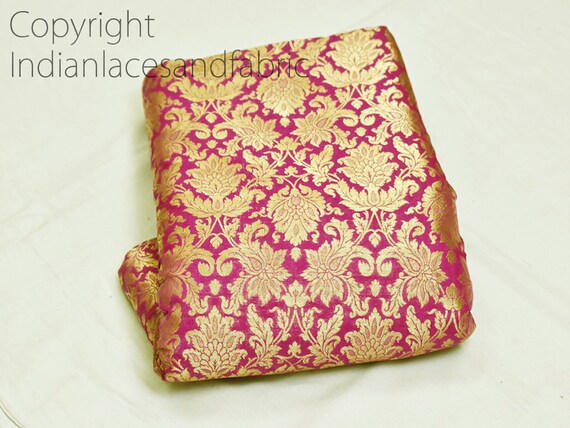 Dark Magenta Indian Brocade Fabric by the Yard Banarasi | Etsy