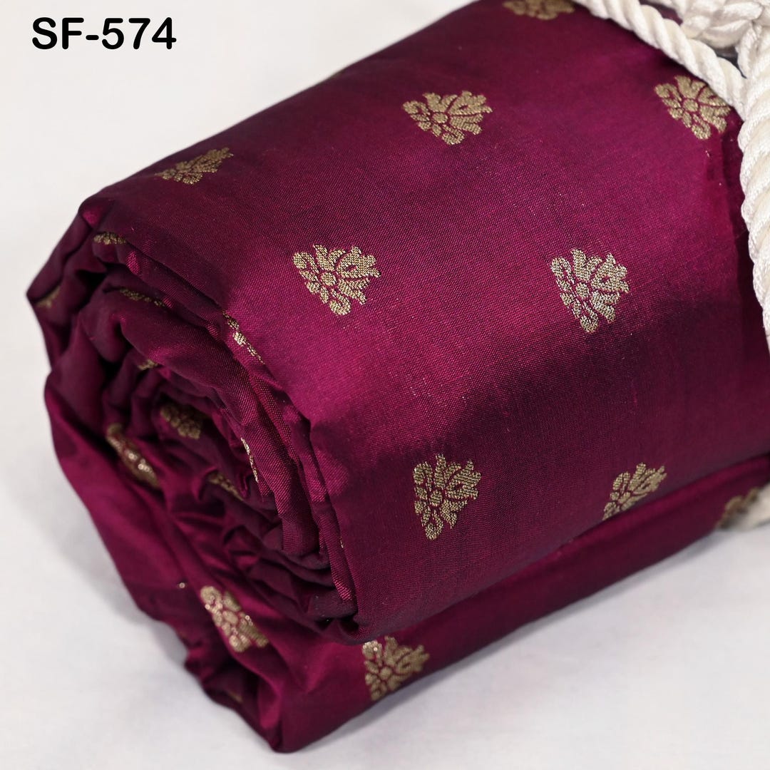 70gsm Pure Mysore Silk Fabric by the Yard Brocade Zari Indian Wedding ...
