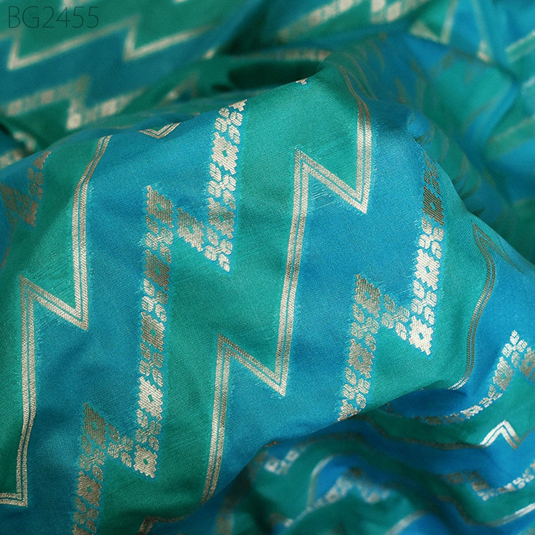 Turquoise Brocade Fabric by the Yard Wedding Dresses Lehenga Skirt ...