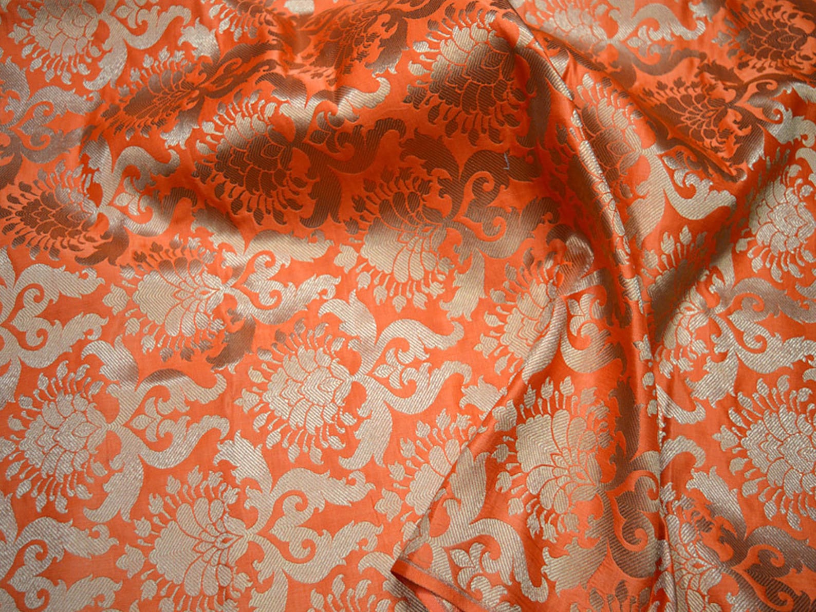 Peachy Orange Brocade Fabric Sold by Yard for Wedding Bridal - Etsy