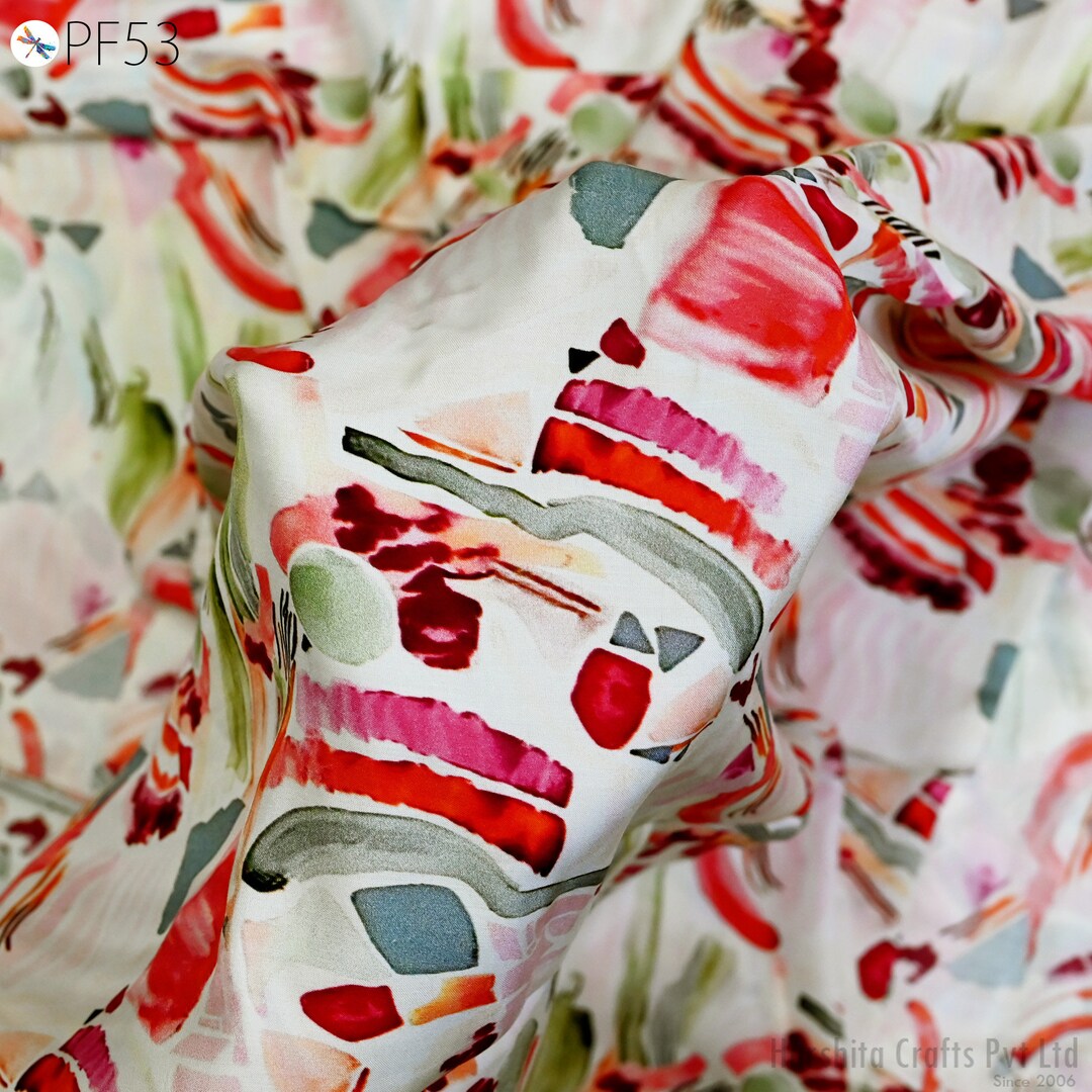 Indian Modal Satin Fabric by the Yard Flowy Soft Printed Summer Dresses ...