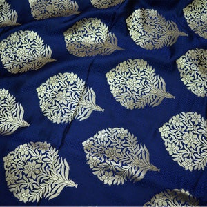 Blue Gold Brocade Banarasi Brocade Fabric by the Yard Banaras - Etsy