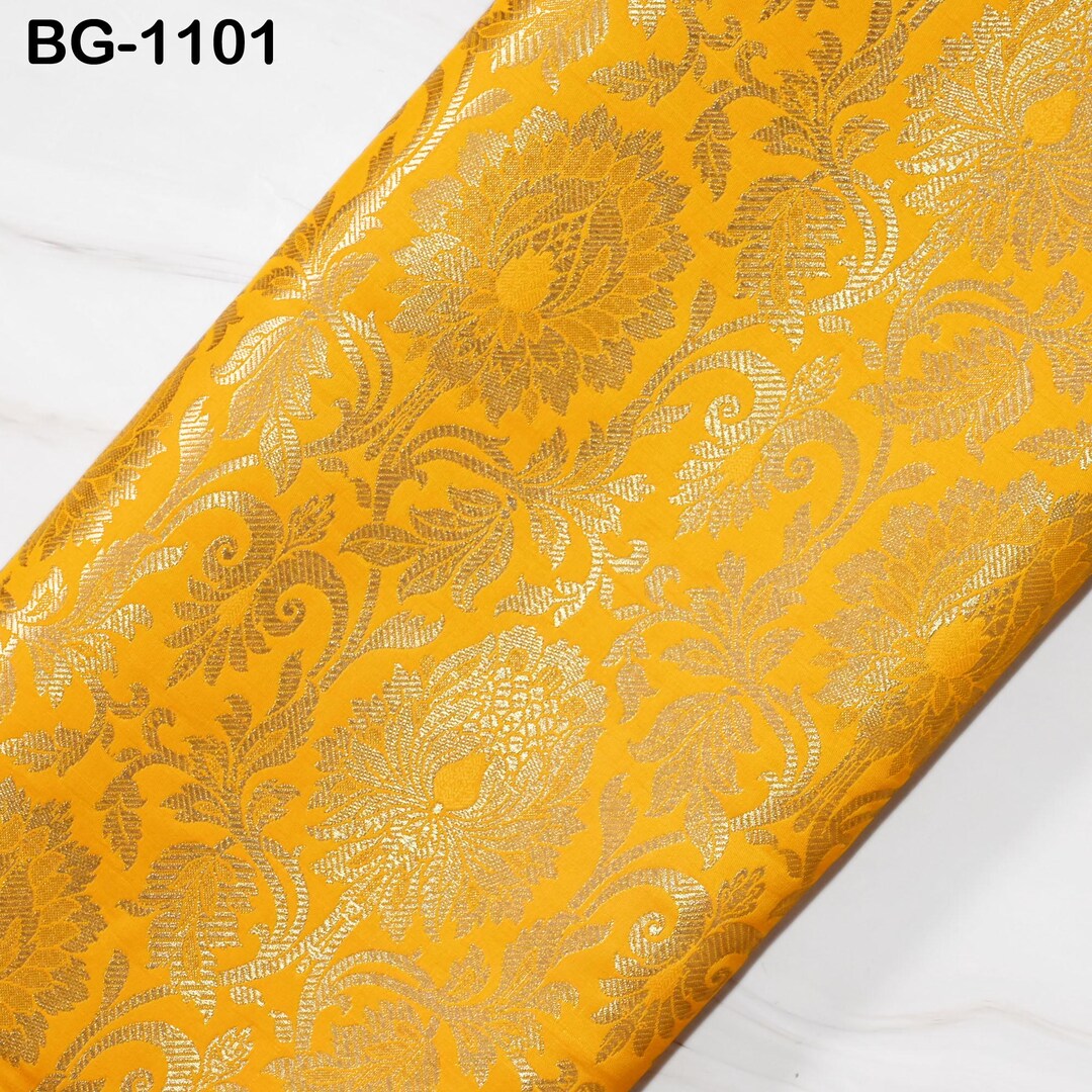 Yellow Brocade Fabric by the Yard Indian Winter Wedding Dresses Brides ...