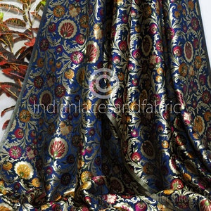 Buy Indian Navy Blue Silk Brocade by the Yard Wedding Dress Online in ...