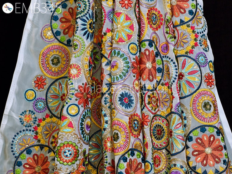 Buy Multicolor Indian Embroidered Fabric by the Yard Georgette Online ...