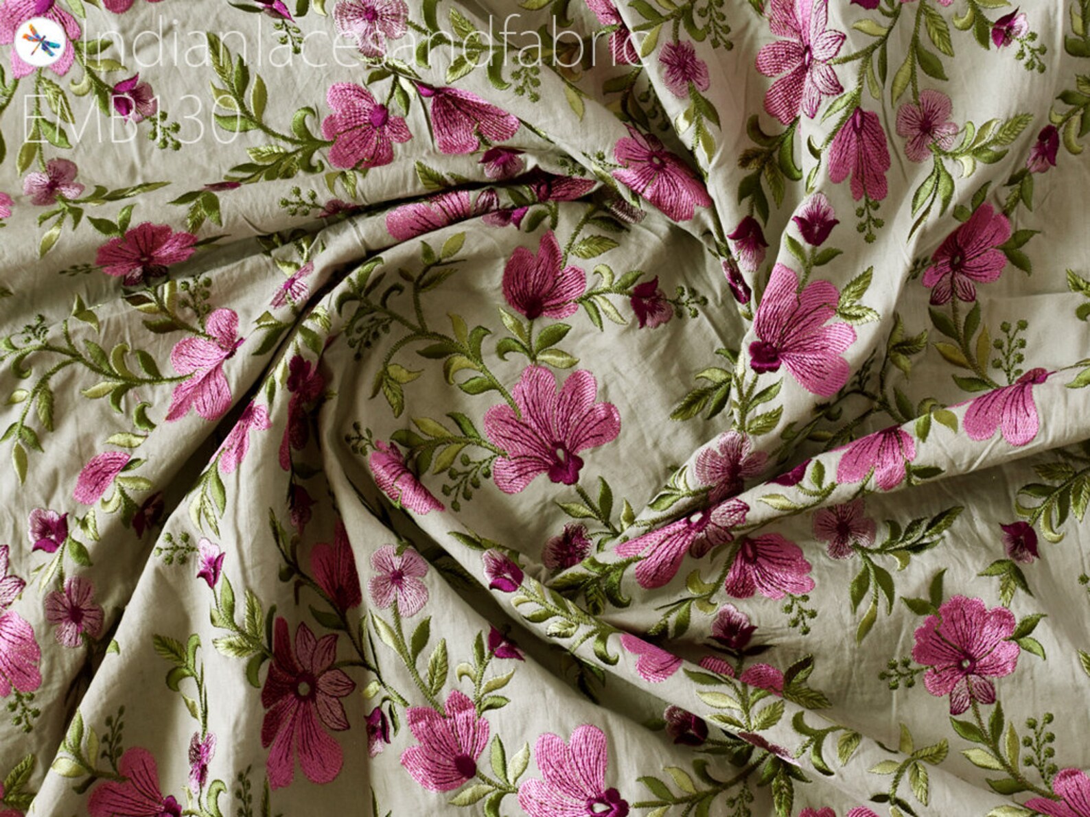 Floral Embroidered Cotton Fabric by the Yard Indian Embroidery - Etsy