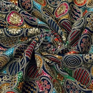 Buy Indian Embroidered Fabric by the Yard Georgette Blue Online in ...