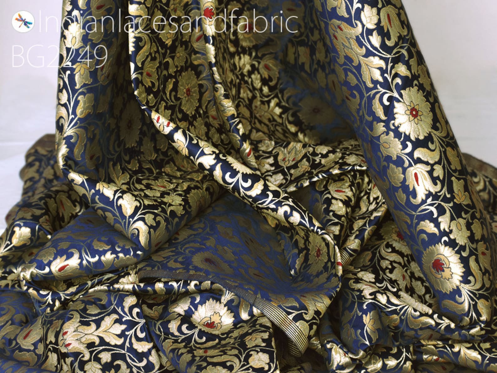 Navy Blue Brocade Fabric By Yard Indian Wedding Dresses Etsy