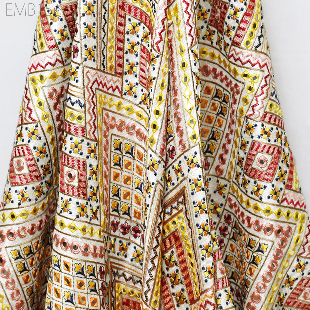 Indian Embroidered Viscose Dupioni Fabric by the Yard Sewing Crafting ...