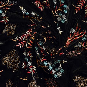 Black Indian Embroidered Velvet Fabric by Yard Sewing DIY Crafting ...