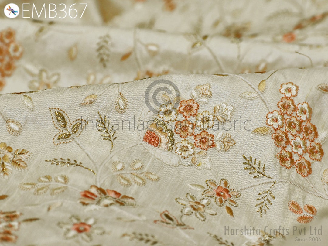 Ivory Fabric by the Yard Sewing DIY Crafting Indian Embroidery Wedding ...