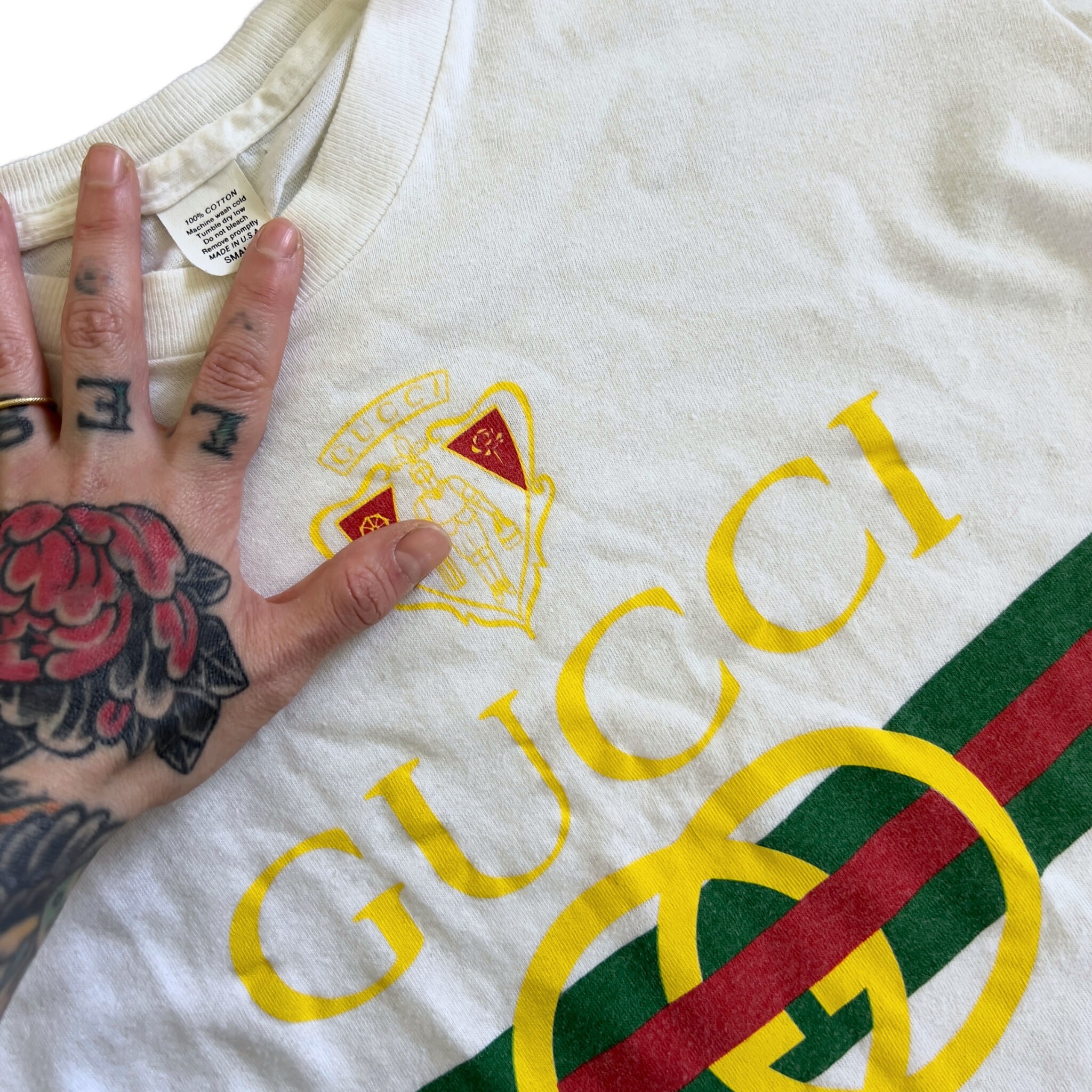 1990s Vintage Classic Bellboy Savoy Gucci Interlocking GG Logo Tee Sz ...