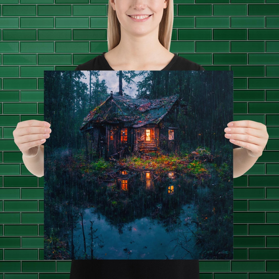 In the Woods Poster, Cabin in the Woods in the Rain, Country Forest ...