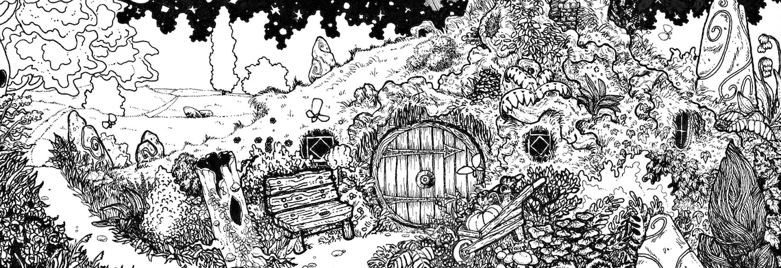 The Shire, Pen Ink Illustration PRINT. Various Sizes. Fantasy Landscape ...