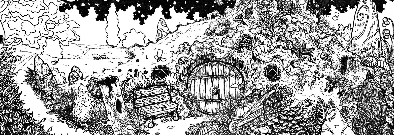 The Shire, Pen Ink Illustration PRINT. Various Sizes. Fantasy Landscape ...