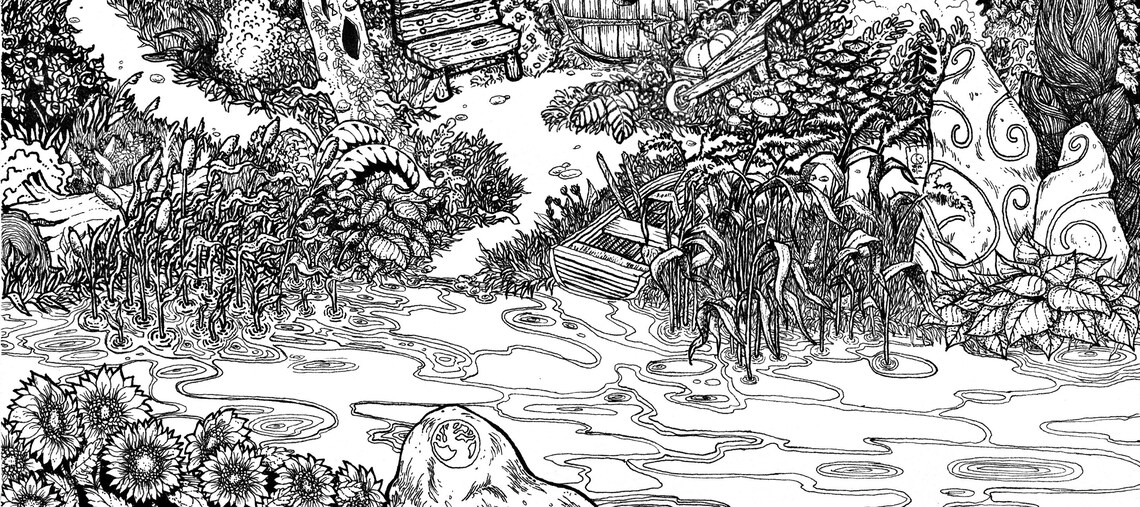 The Shire, Pen Ink Illustration PRINT. Various Sizes. Fantasy Landscape ...