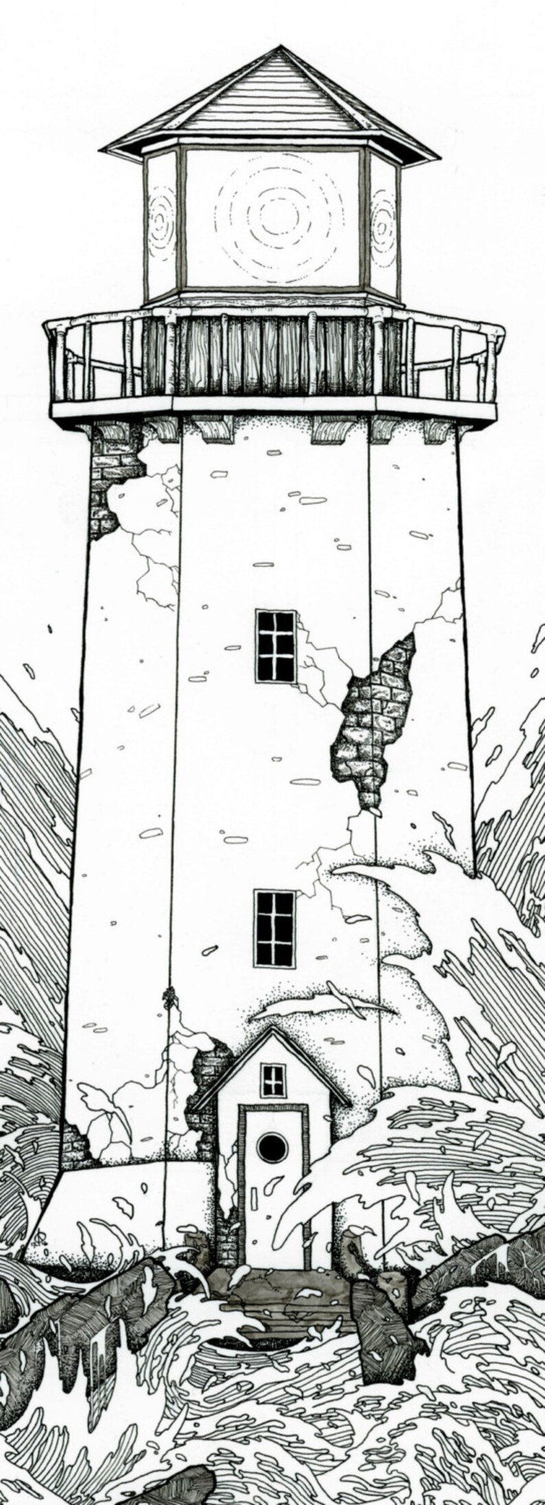 Lighthouse Pen Ink SIGNED Illustration PRINT. Various Sizes. Nautical ...