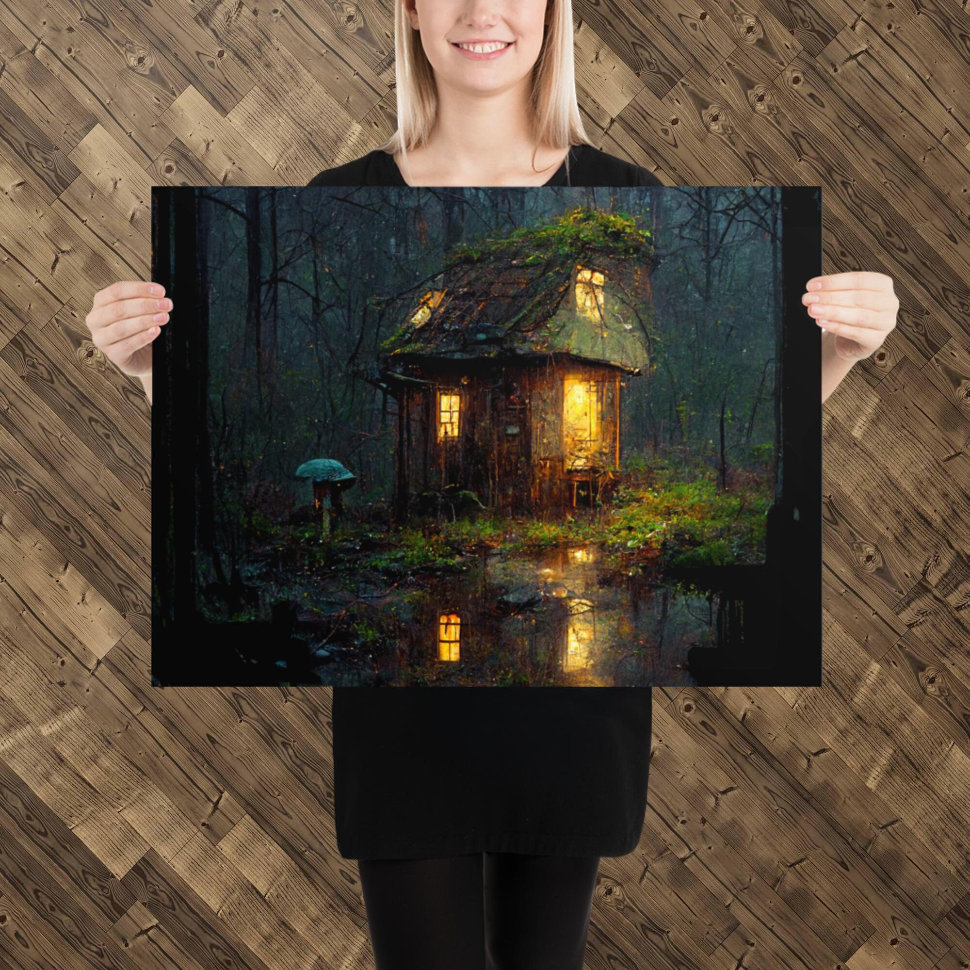 Shack Poster Country Forest Landscape Rain Fantasy Lamp Light - Etsy