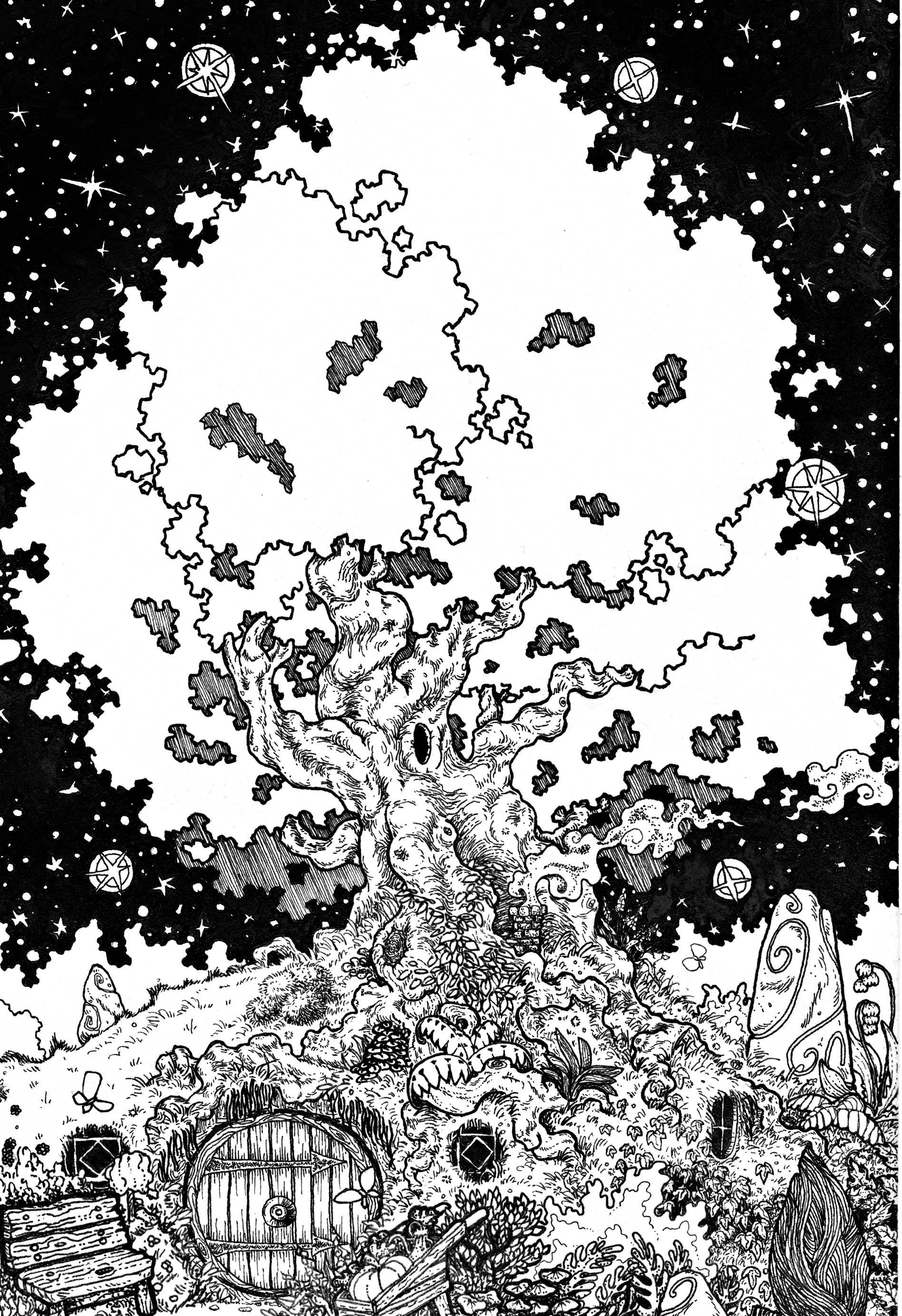 The Shire, Pen Ink Illustration PRINT. Various Sizes. Fantasy Landscape ...