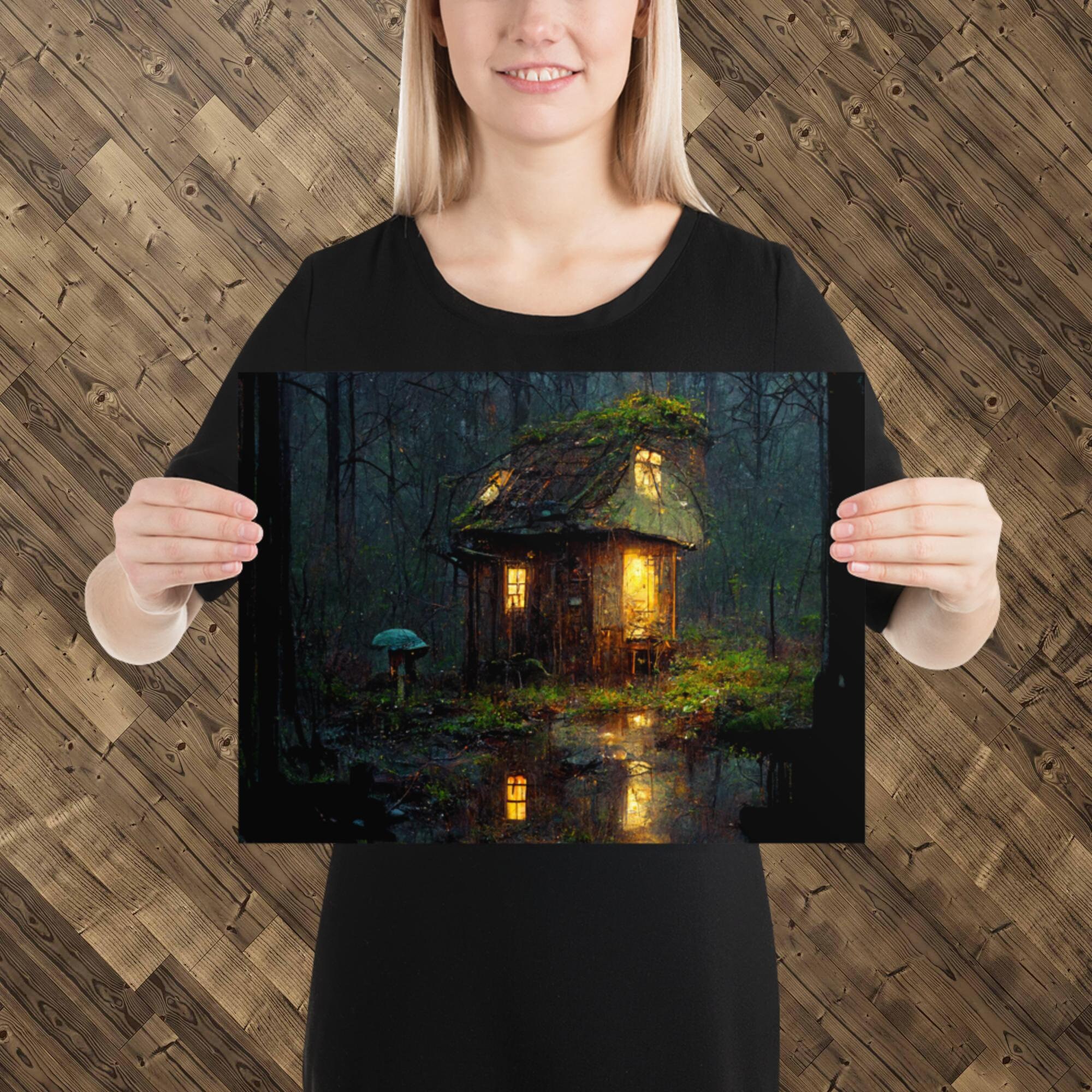 Shack Poster Country Forest Landscape Rain Fantasy Lamp Light - Etsy