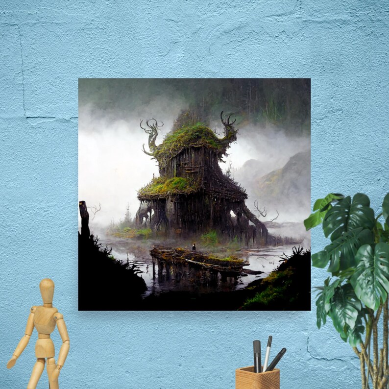 Druid Fortress Poster, Stormy Forest Landscape Fantasy Adventure Wall ...