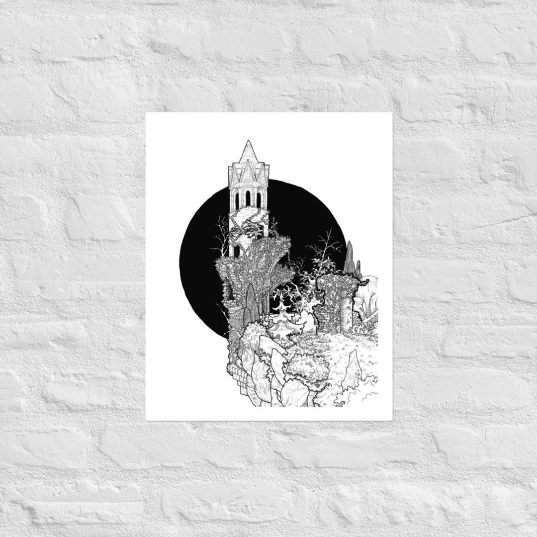 Forgotten Watchtower Poster, Pen Ink Illustration PRINT Various Sizes ...