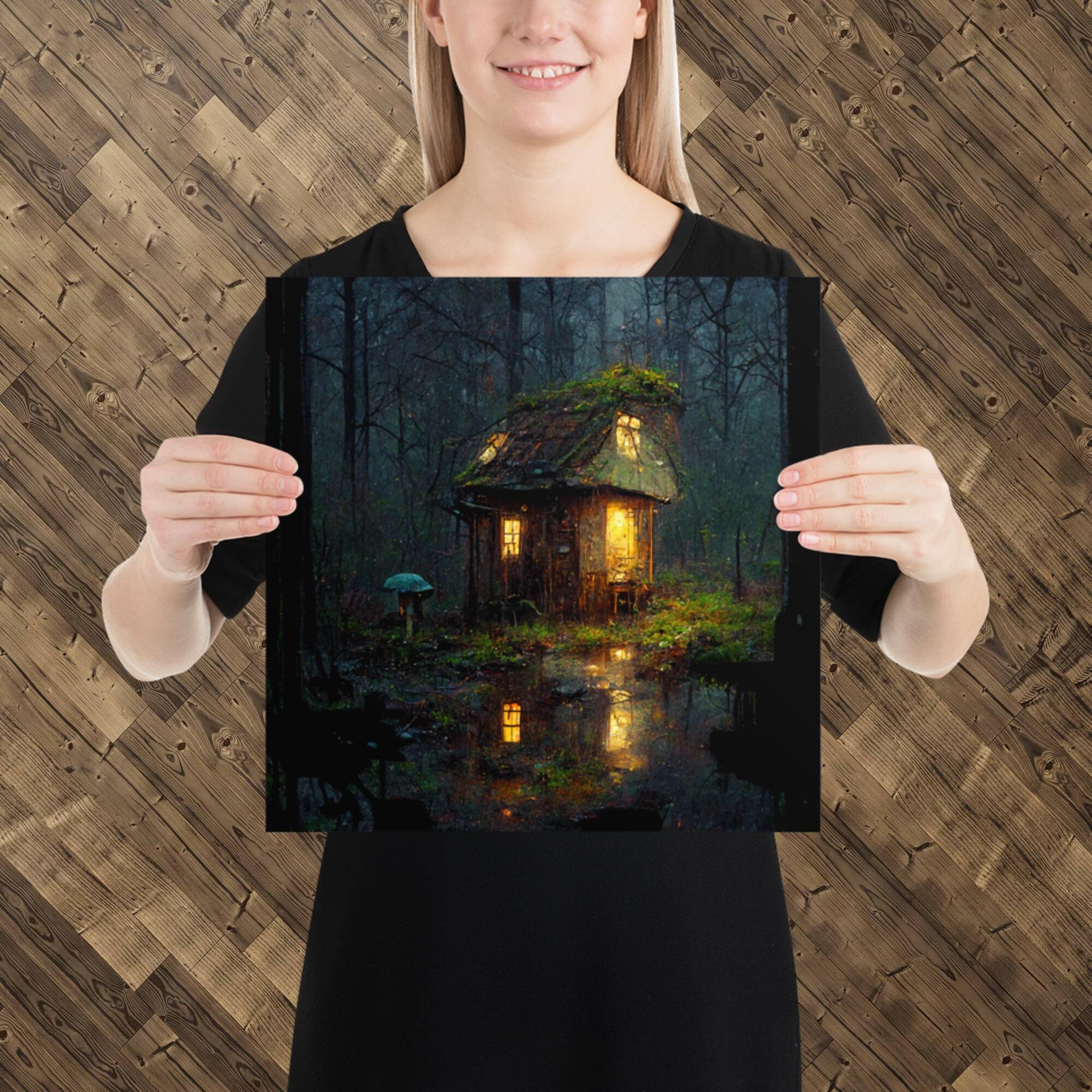 Shack Poster Country Forest Landscape Rain Fantasy Lamp Light - Etsy