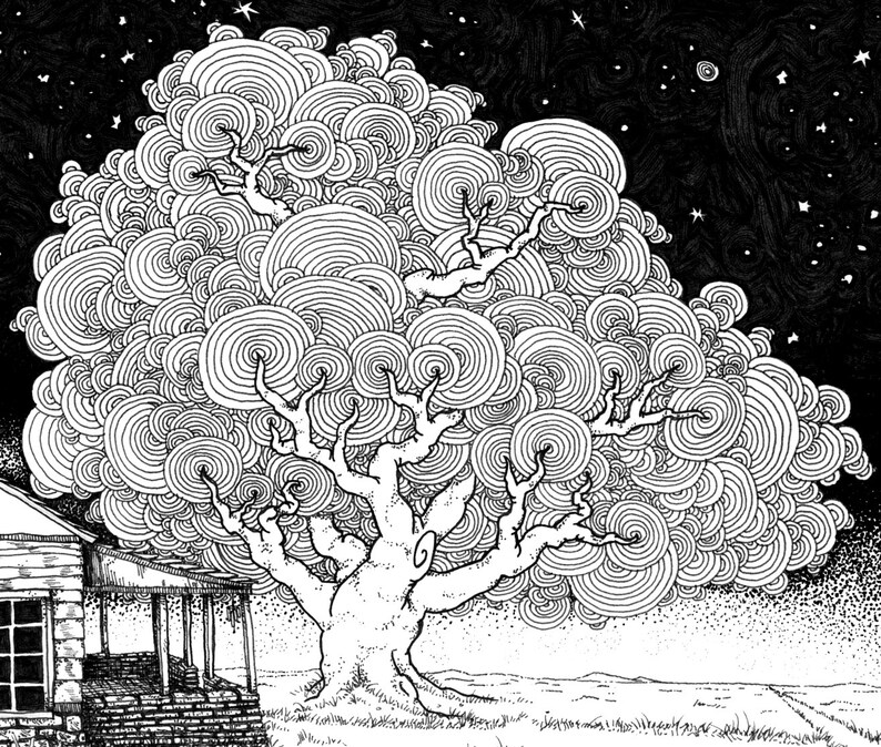 Under the Stars Pen Ink Illustration PRINT. Various Sizes. - Etsy