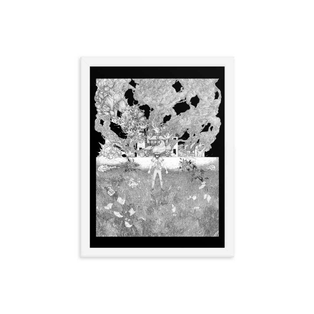 Firestarter White Framed Poster Pen Ink Illustration PRINT Stephen King ...