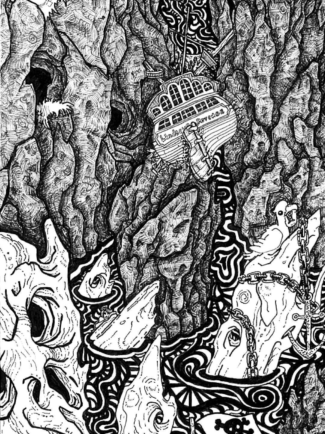 Peter Pan Pen Ink Illustrated PRINT Doodle Fairytale Fantasy Landscape ...