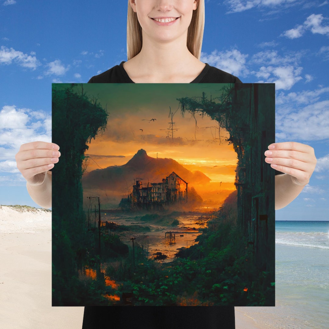 House Upon Sand Poster, Abandoned Overgrown Beach Ocean Decay Post ...
