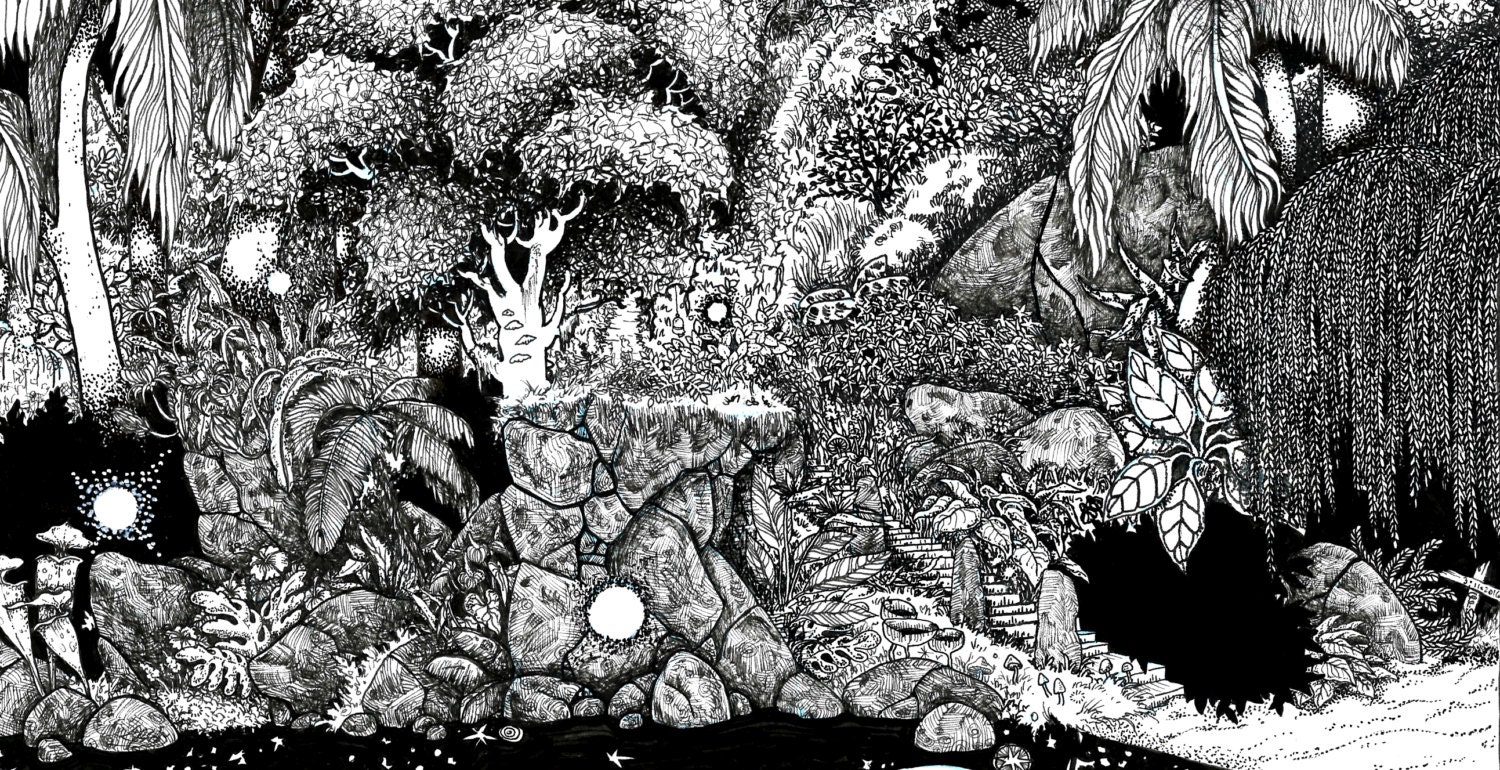 Dreaming Pool of Boo'ya Moon SIGNED PRINT Illustration Pen Ink Stephen ...