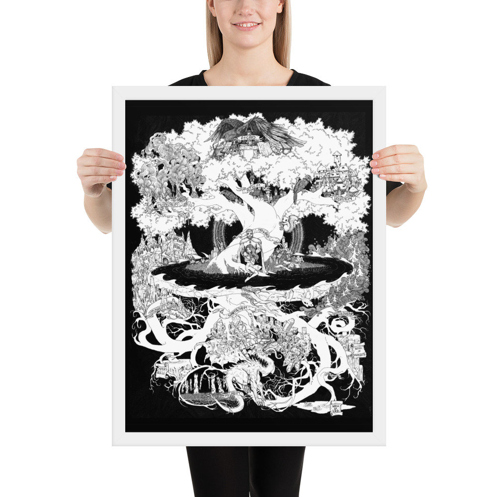 Yggdrasil Norse Viking Mythology Framed Poster, Pen Ink Illustration ...