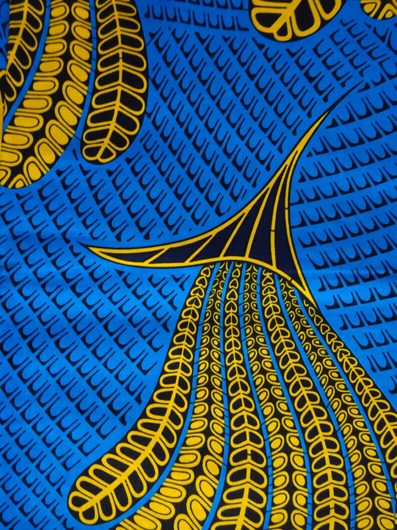 Bright Blue yellow African fabric by the Yard Ankara fabric by | Etsy