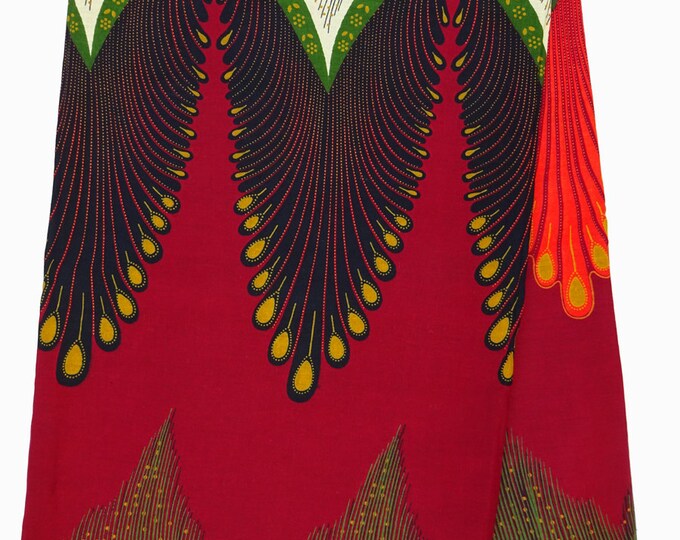 African Print Fabric by Yard Red Feathers Peacock African - Etsy