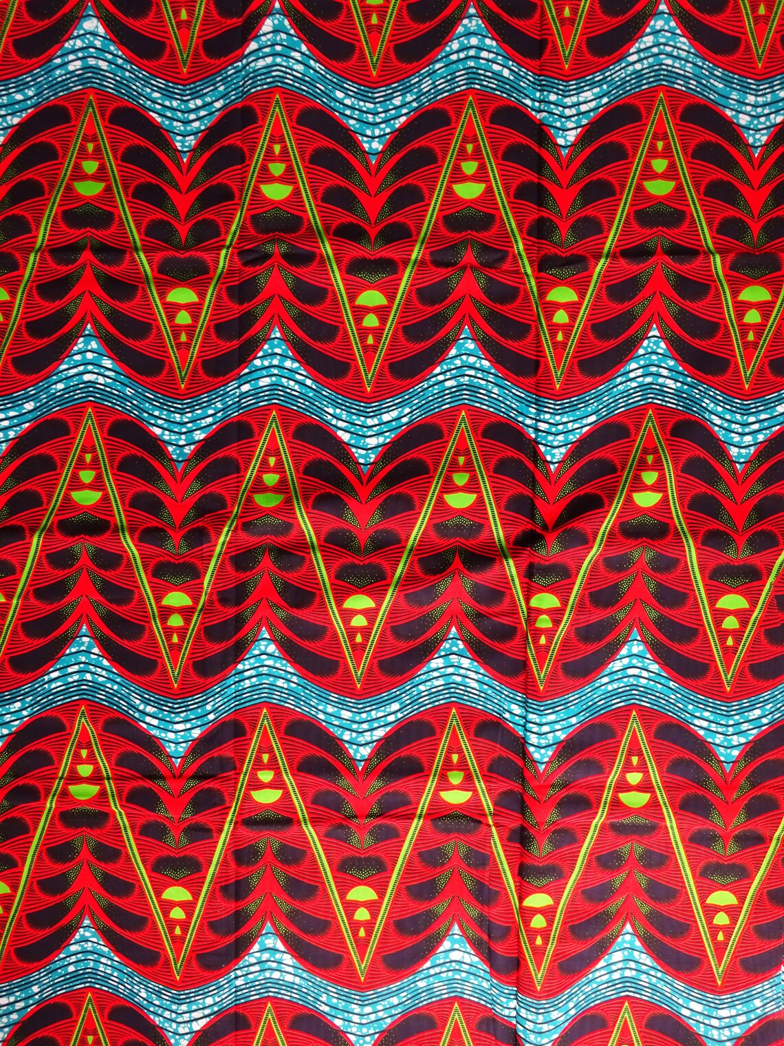 African Print Fabric Orange Blue Green Wavy Print African | Etsy