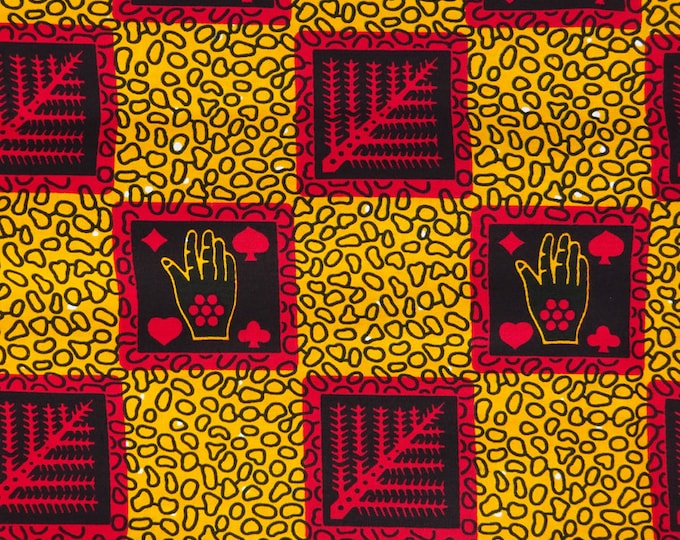 African Fabric Red and Yellow Cotton, Holy Hand Print, African Fabric ...
