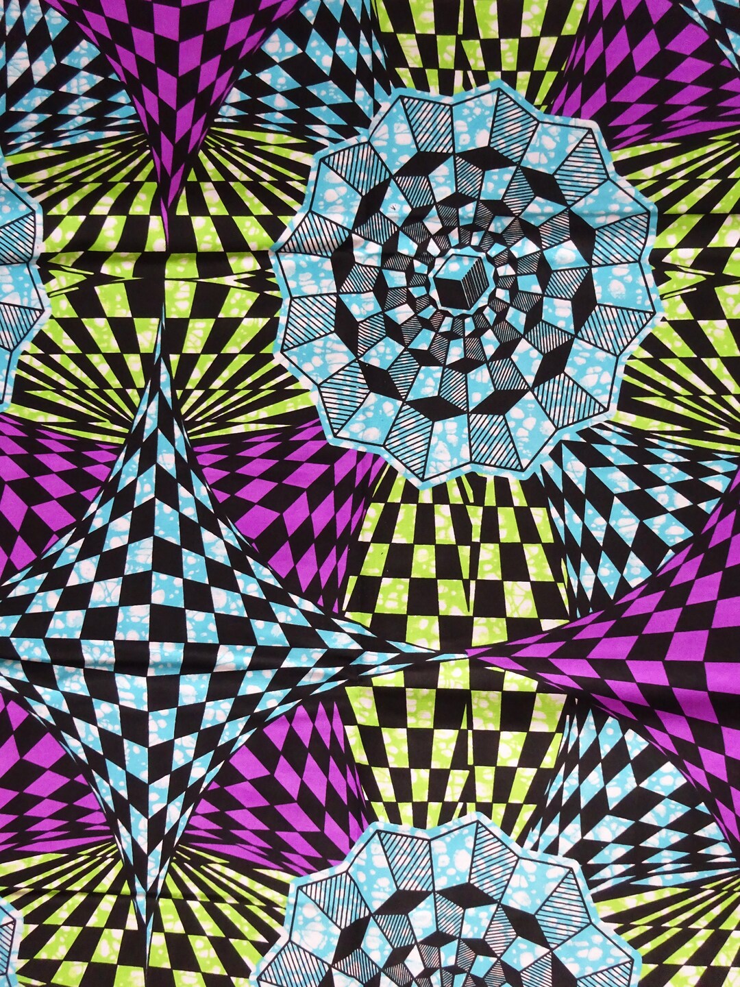 Optical Illusion Fabric, Purple Green Blue African Fabric by the Yard ...