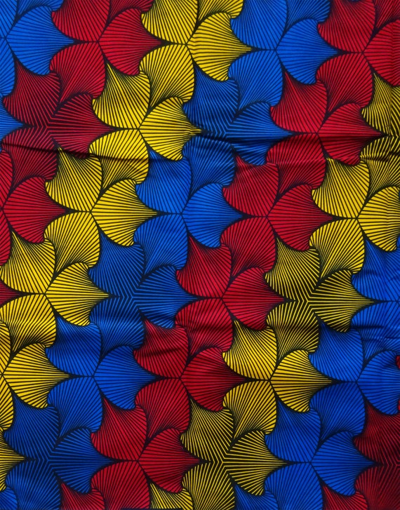 Geometric print fabric by the yards blue yellow red cotton | Etsy